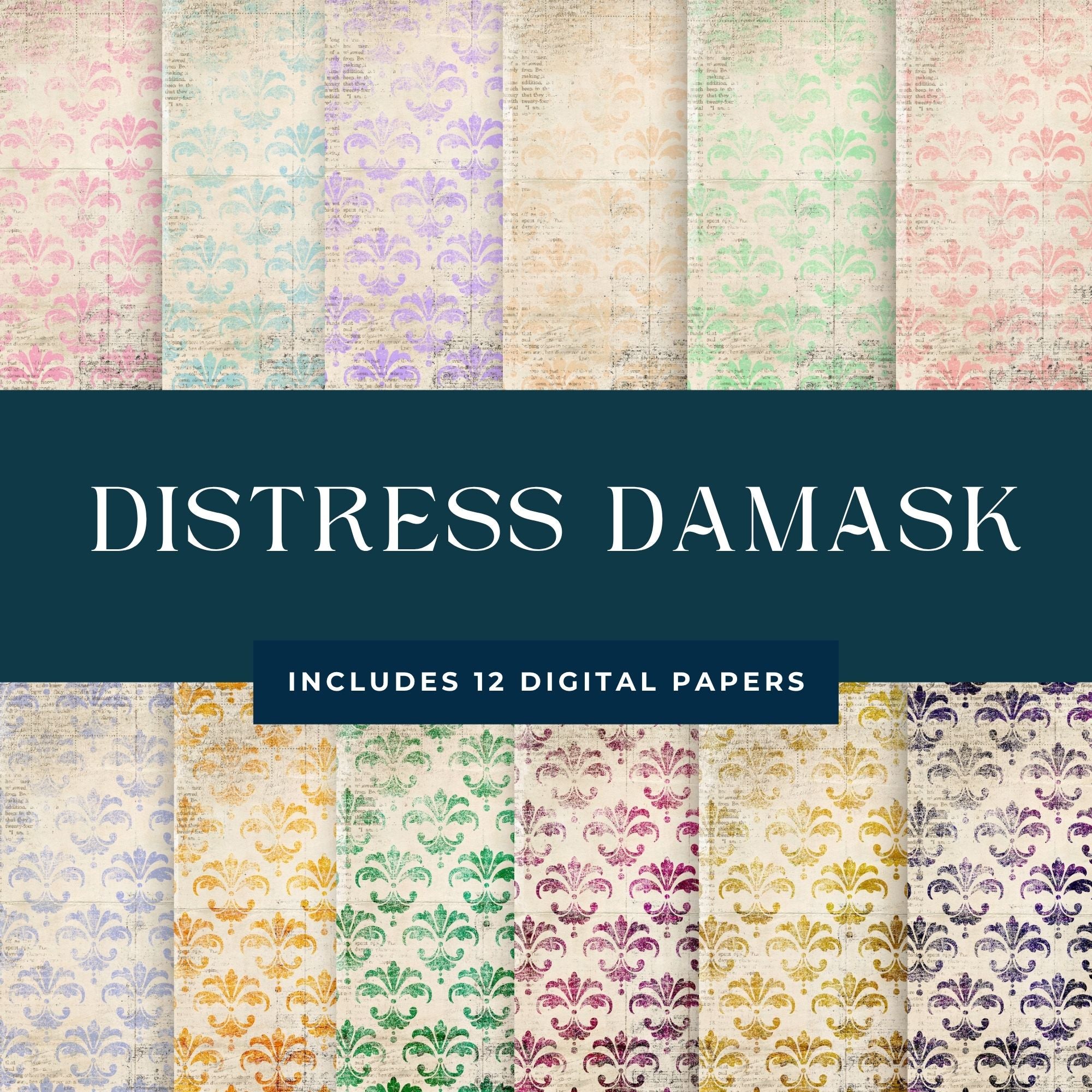 Digital Distress Damask Pattern Paper Pack – Ciara T Designs