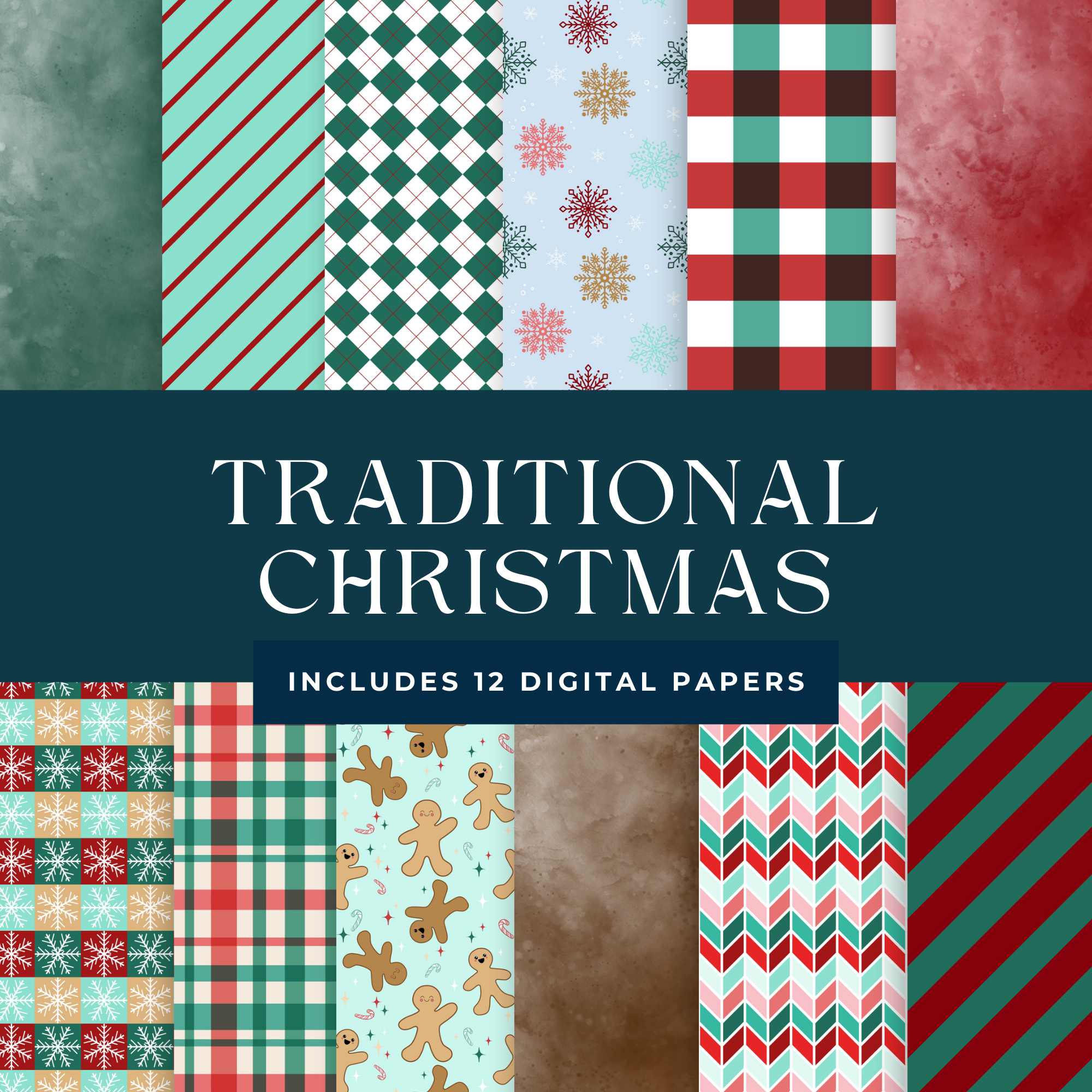 Digital Traditional Christmas Pattern Paper Pack – Ciara T Designs