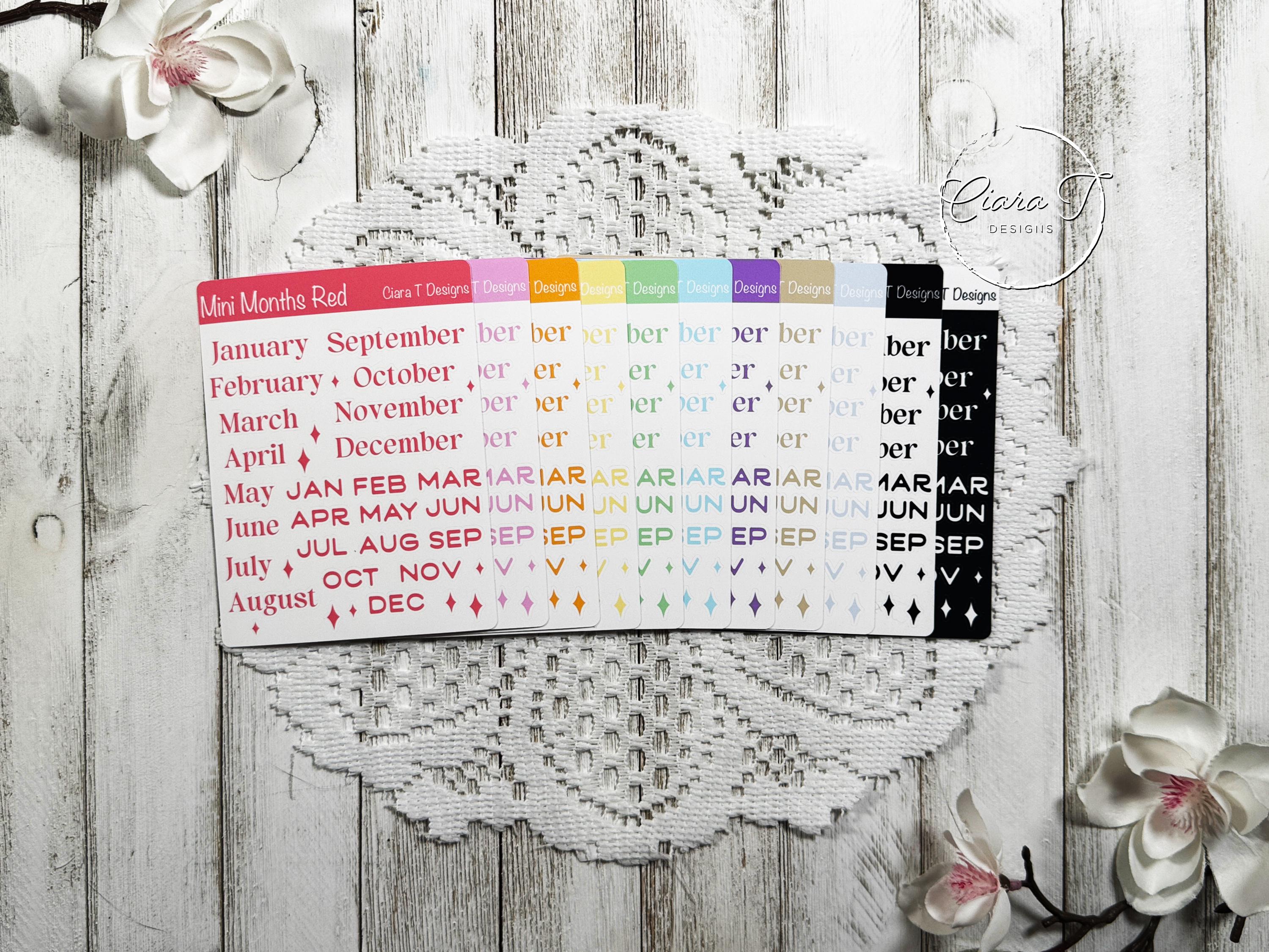 Rainbow Coloured Months of the Year Medium Sticker Sheet – Ciara T Designs